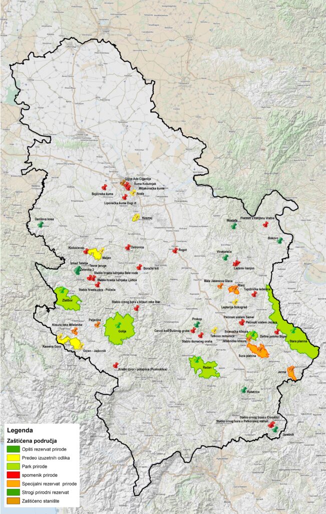 Mapa zaštićenih područja – Javno preduzeće „Srbijašume“